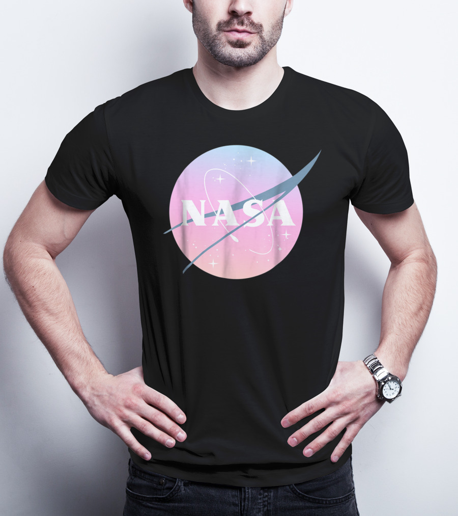 NASA Pastel Rainbow Classic Logo Pink And Blue Ombre Circle With Stars T-Shirt