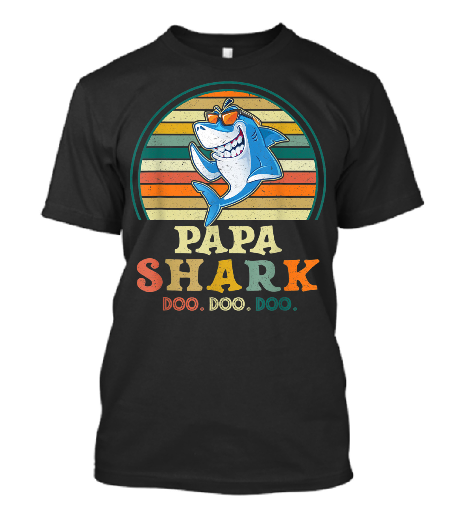 Papa Shark Doo Doo Doo Baby Mommy Funny Retro Stripes T-Shirt