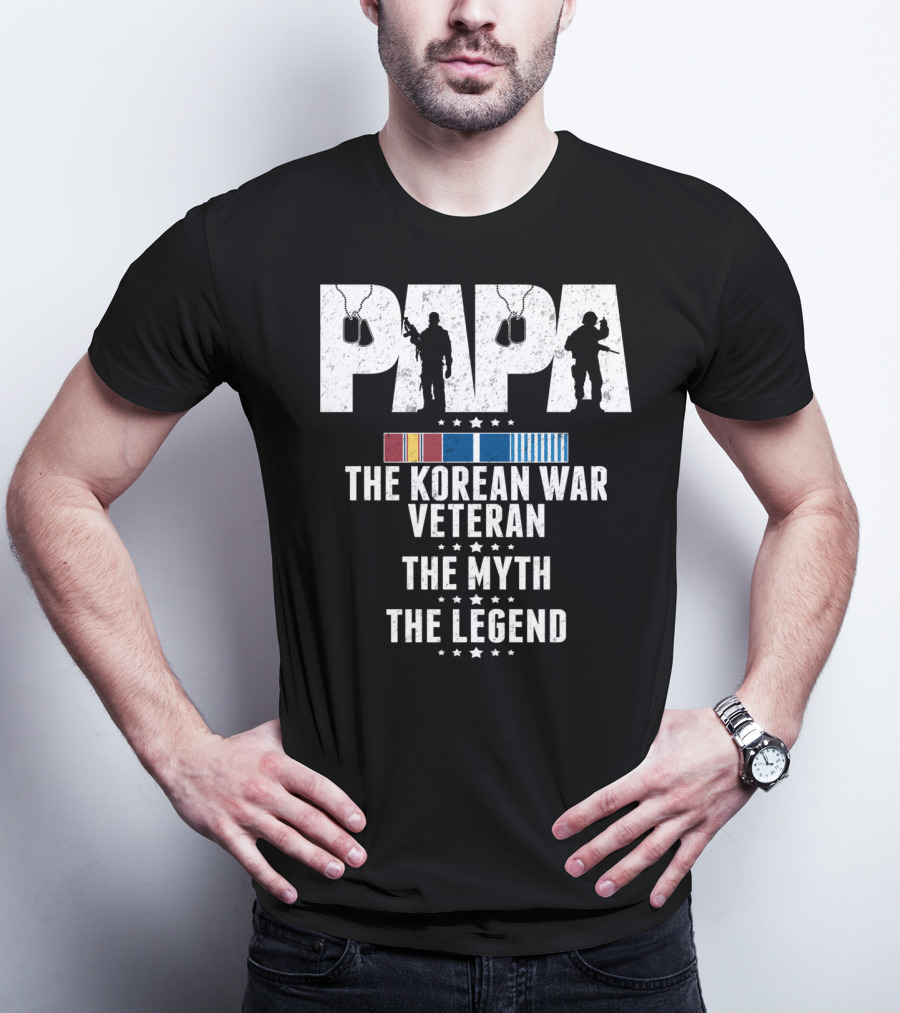 Papa Korean War Veteran Myth Legend With Medals T-Shirt
