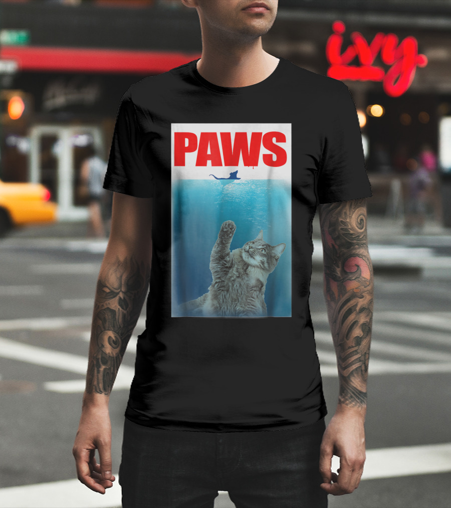Paws Cat And Mouse Jaws Parody For Funny Cat Lover T-Shirt