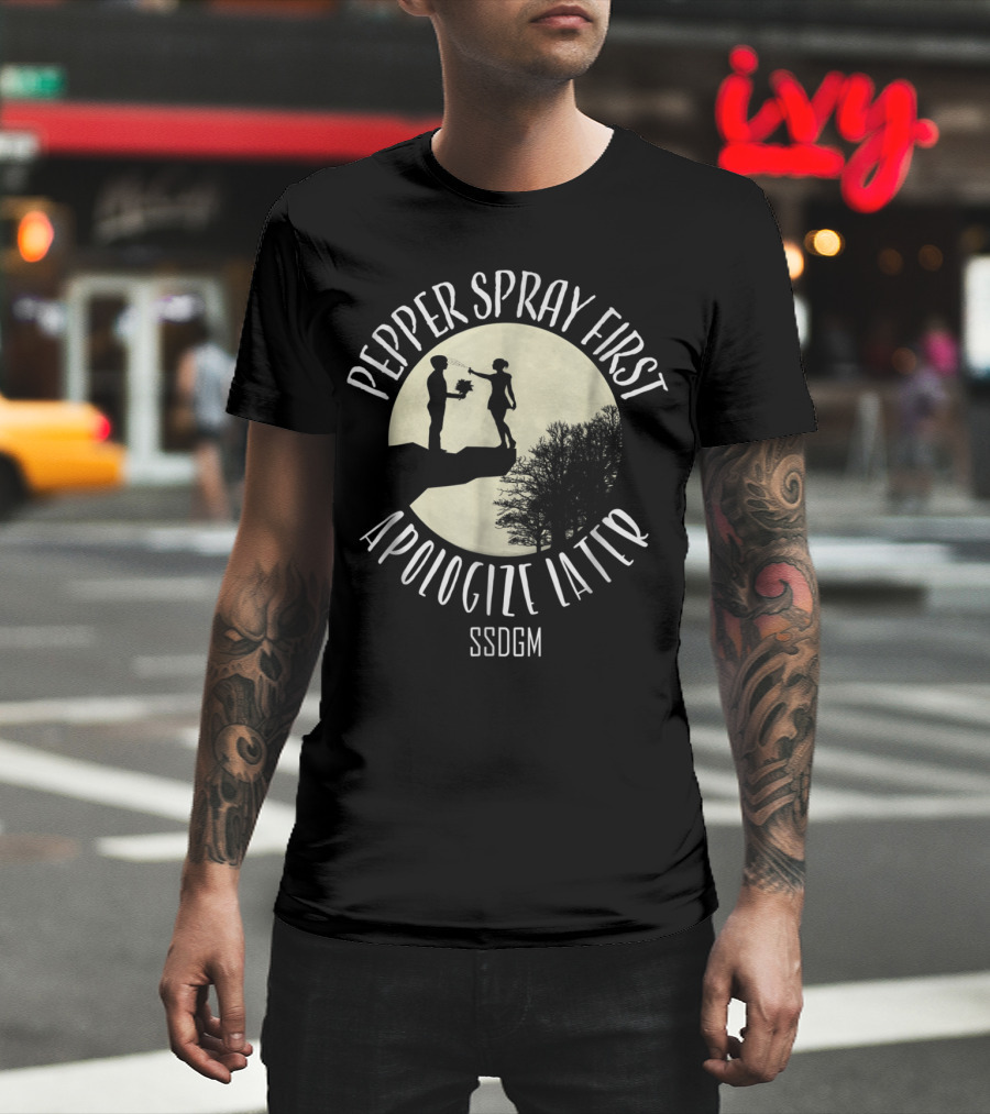 Pepper Spray First Apologize Later SSDGM Silhouette Moon Scene T-Shirt