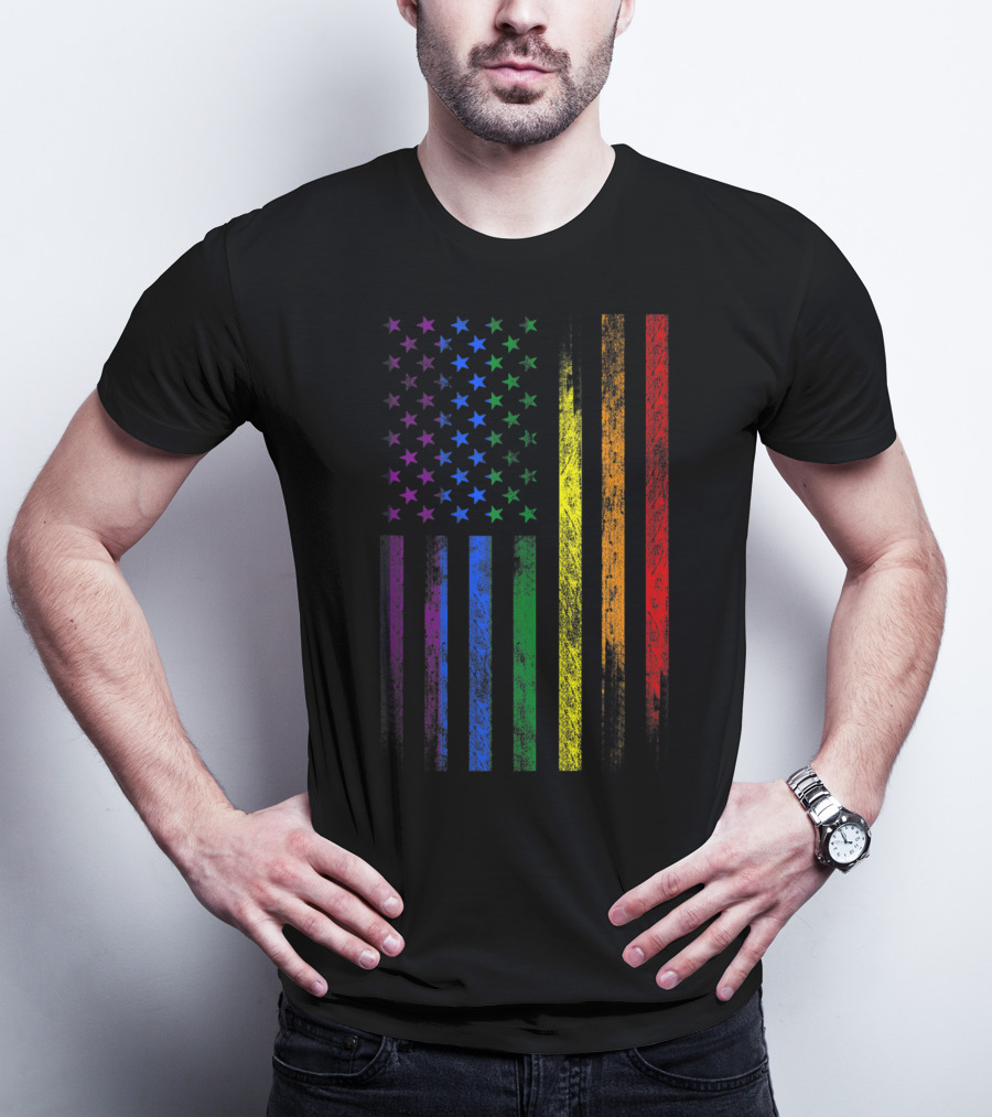 USA Rainbow Flag Gay Pride Symbol T-Shirt
