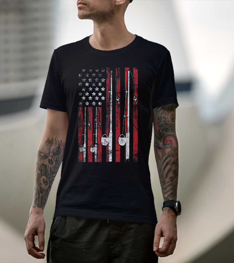 Vintage American Flag Fishing Poles T-Shirt