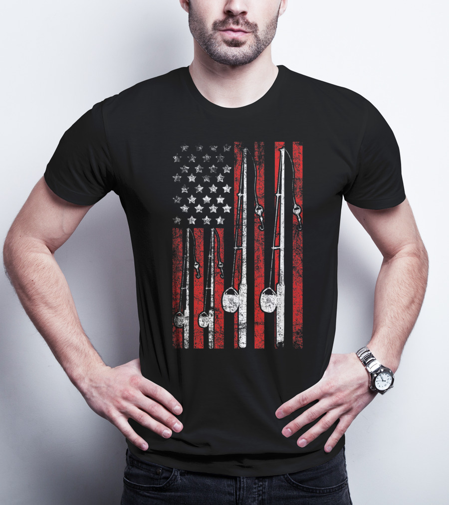 Vintage American Flag Fishing Poles T-Shirt