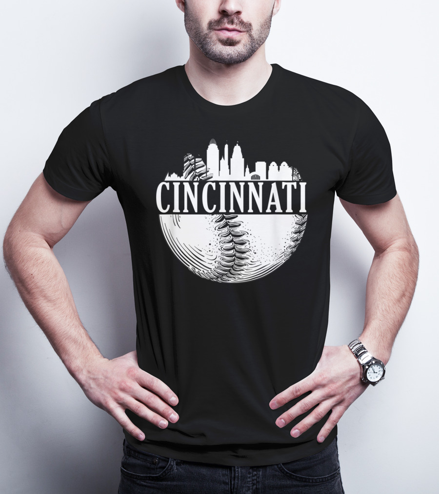 Cincinnati Skyline Baseball Vintage Downtown Ohio T-Shirt