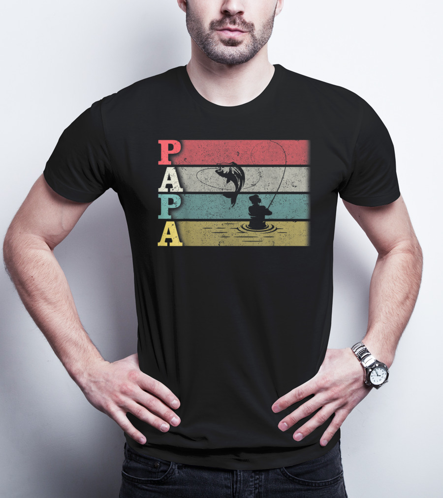 Vintage Fishing Papa Funny Dad Retro Father's Day T-Shirt
