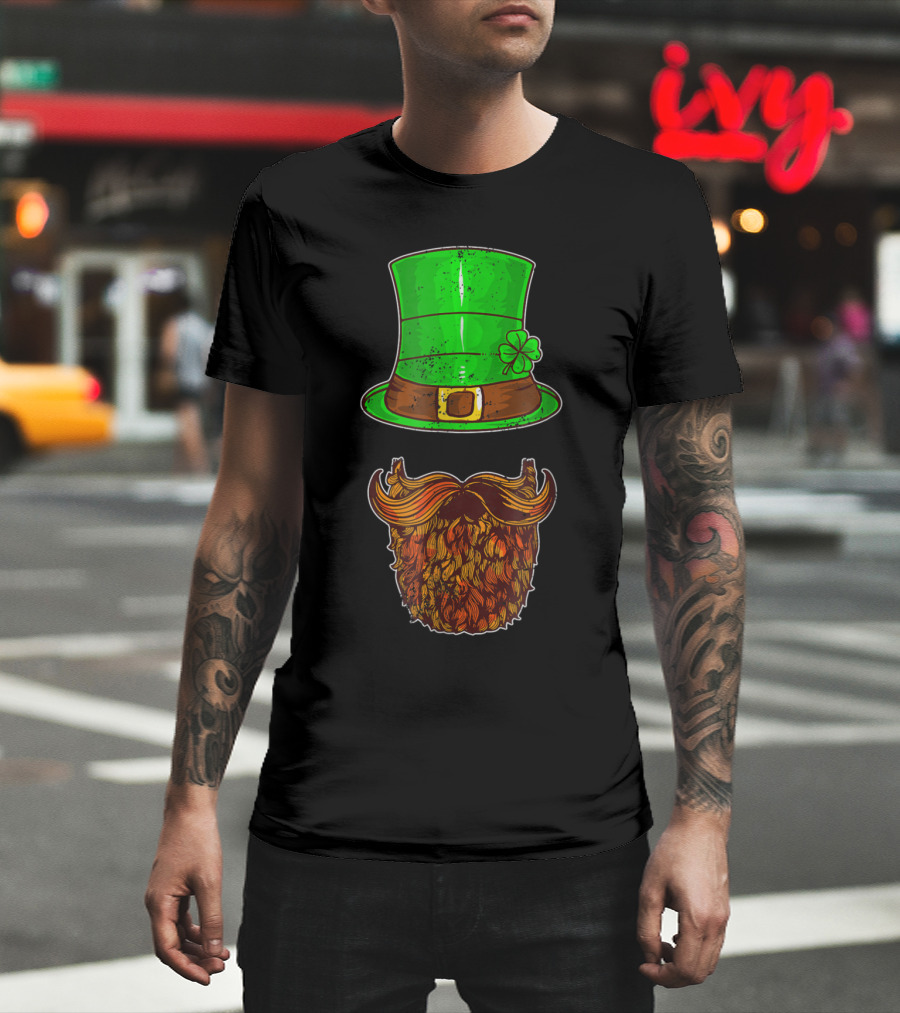 Awesomely Festive St Patrick's Day Green Irish Hat With Shamrock And Orange Beard T-Shirt