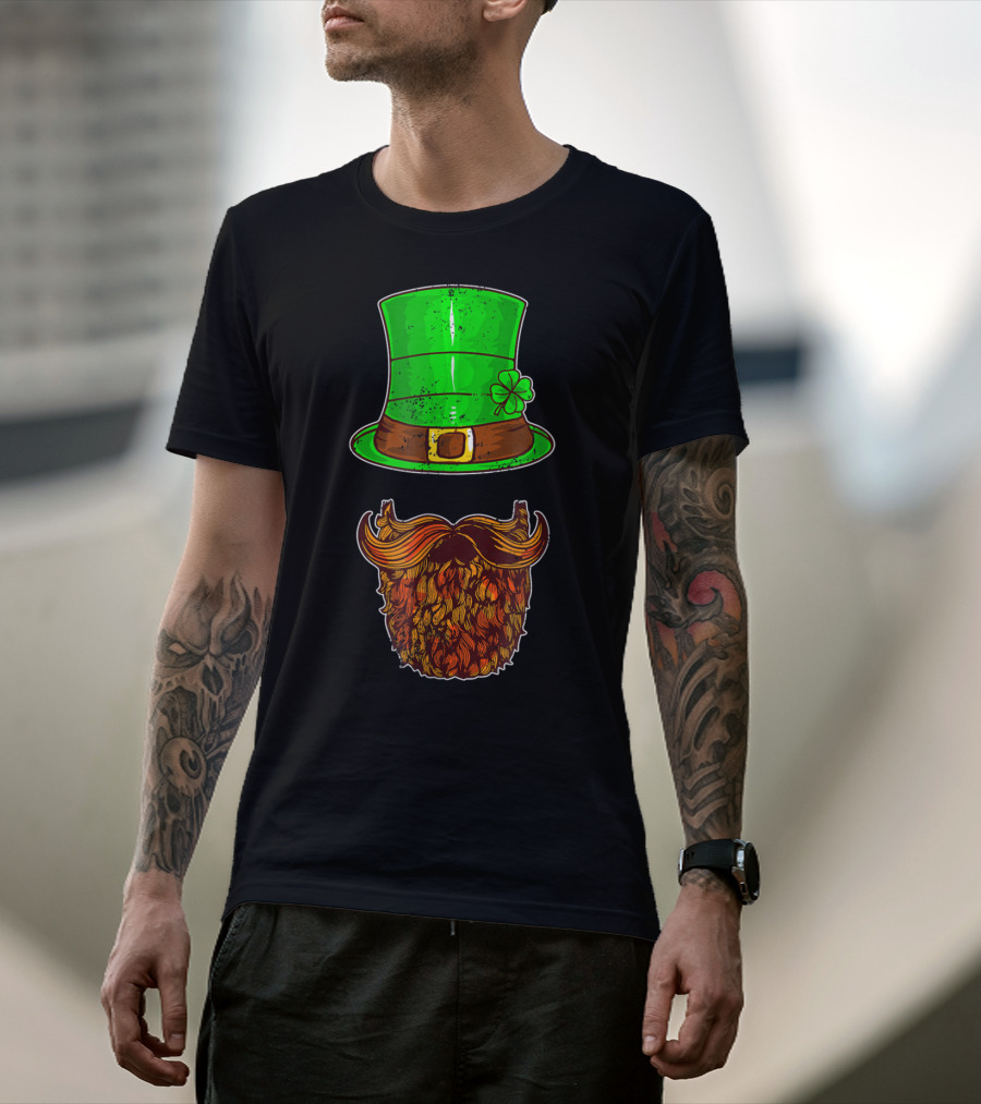 Awesomely Festive St Patrick's Day Green Irish Hat With Shamrock And Orange Beard T-Shirt