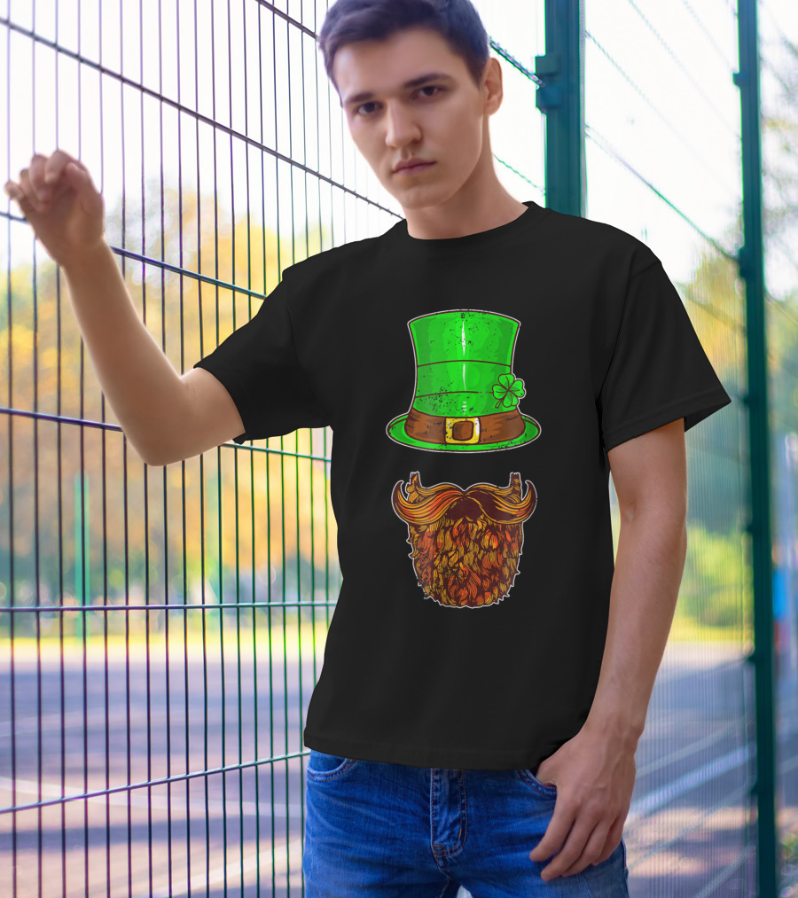 Awesomely Festive St Patrick's Day Green Irish Hat With Shamrock And Orange Beard T-Shirt