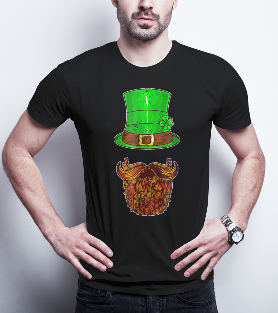 Awesomely Festive St Patrick's Day Green Irish Hat With Shamrock And Orange Beard T-Shirt
