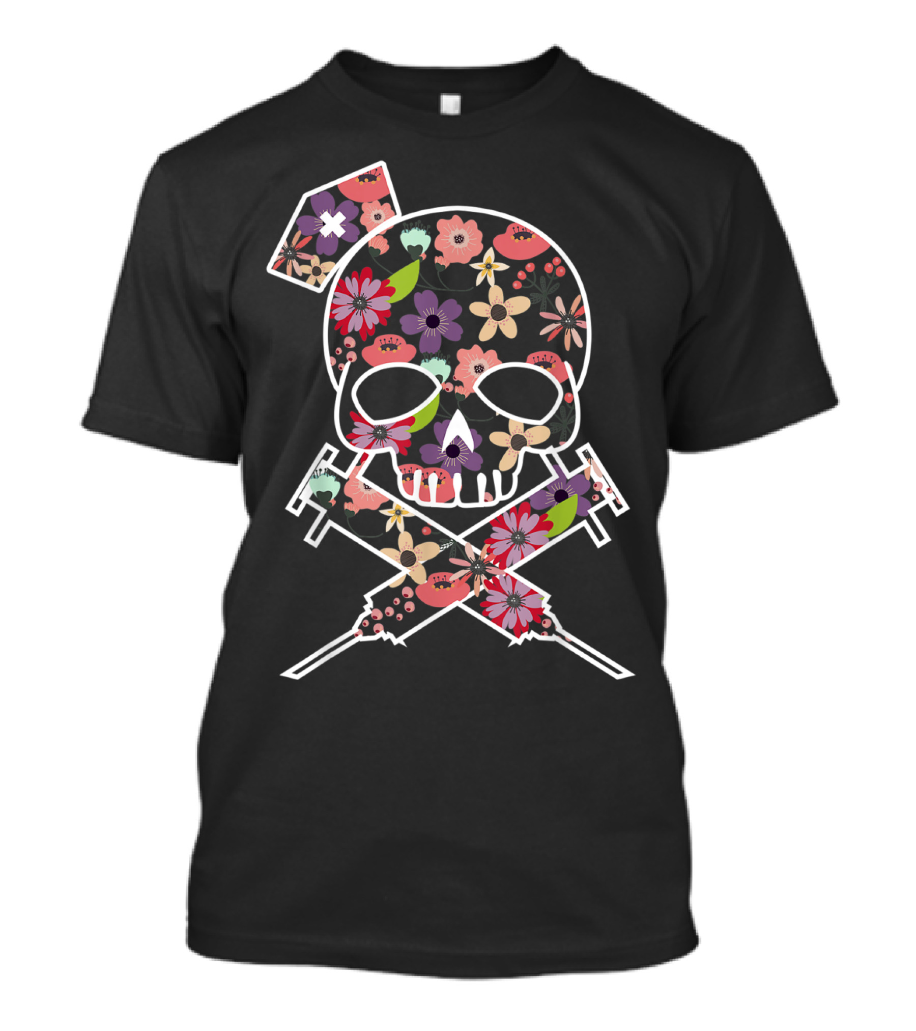 I'll Stab You Nurse Skull Medical Flowers T-Shirt