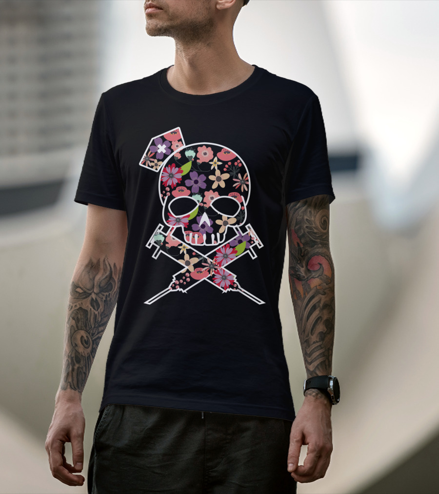 I'll Stab You Nurse Skull Medical Flowers T-Shirt