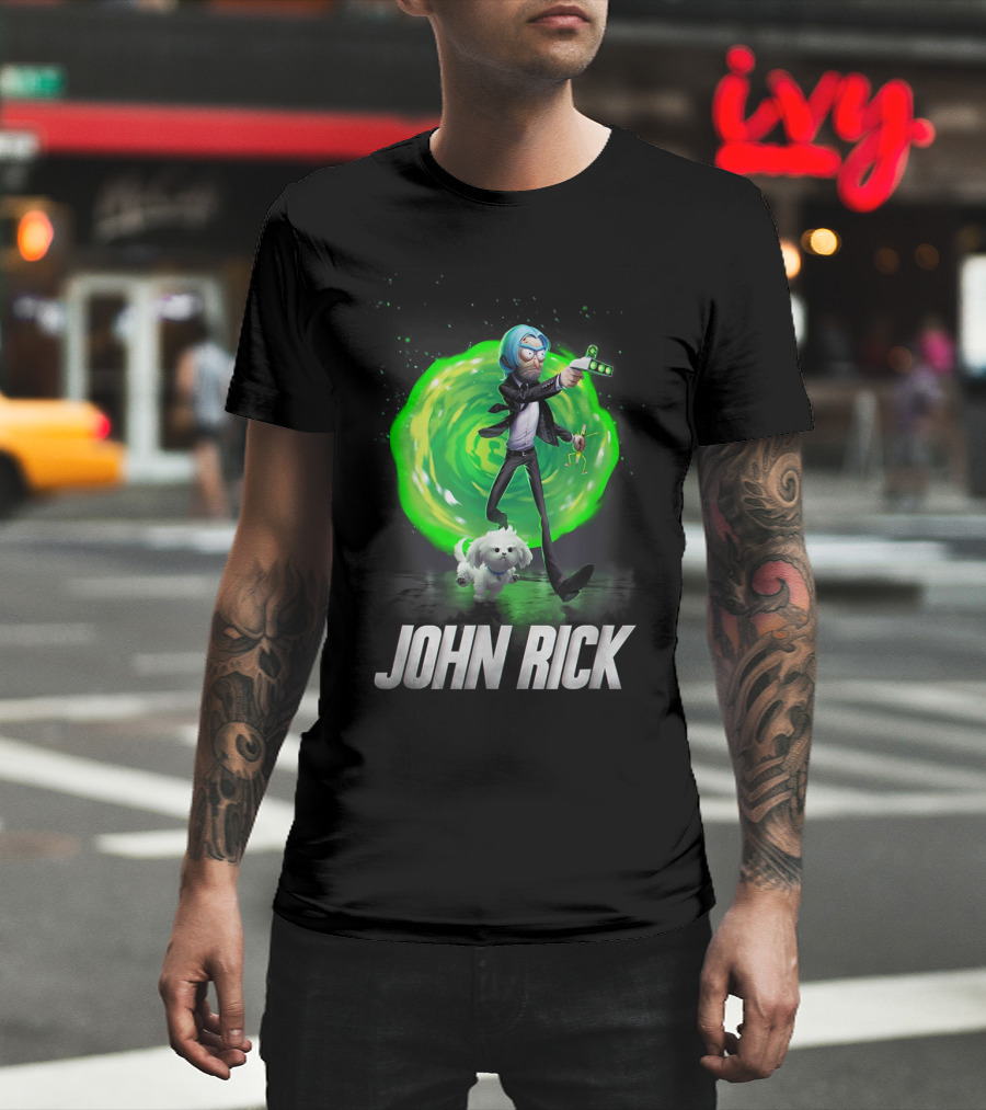 John Rick Interdimensional Action With Scientist And Portal T-Shirt
