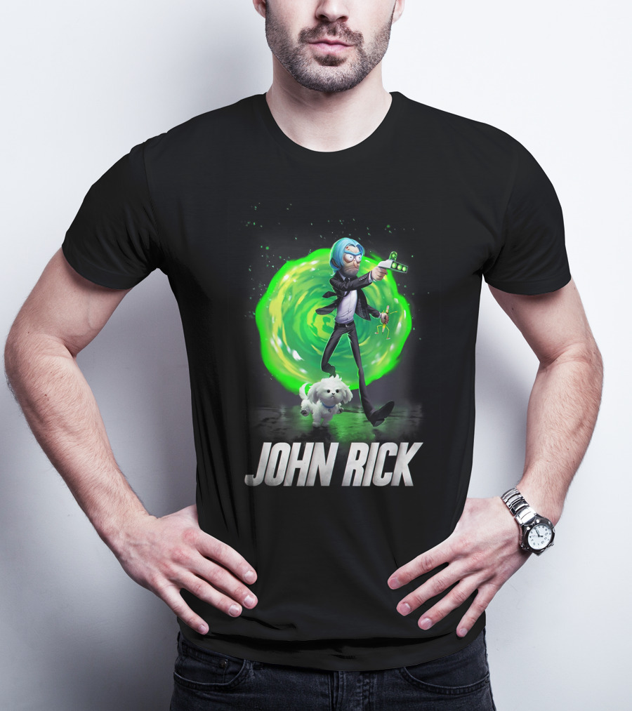 John Rick Interdimensional Action With Scientist And Portal T-Shirt