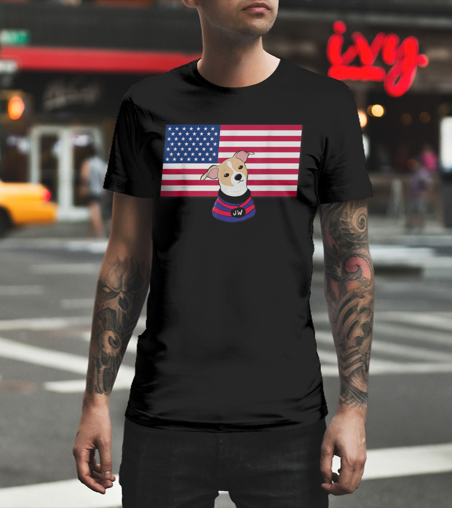 Jonathan Warren JW Dog With American Flag Background T-Shirt