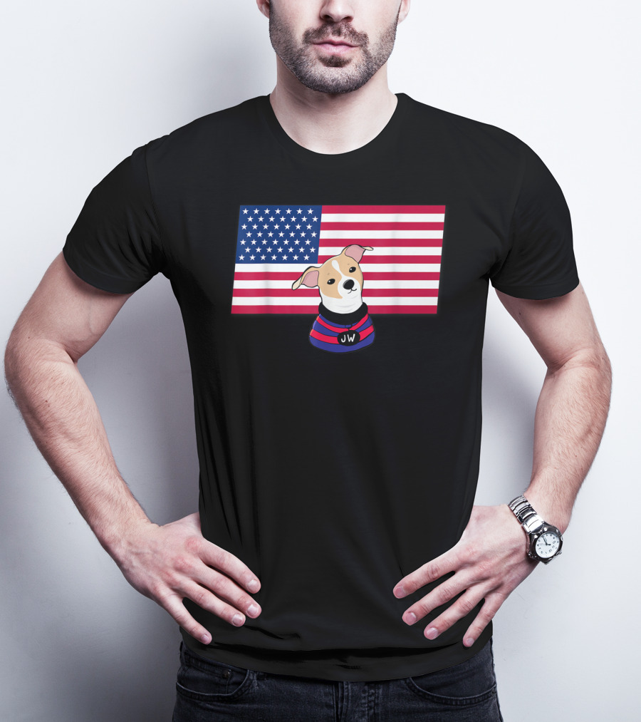 Jonathan Warren JW Dog With American Flag Background T-Shirt