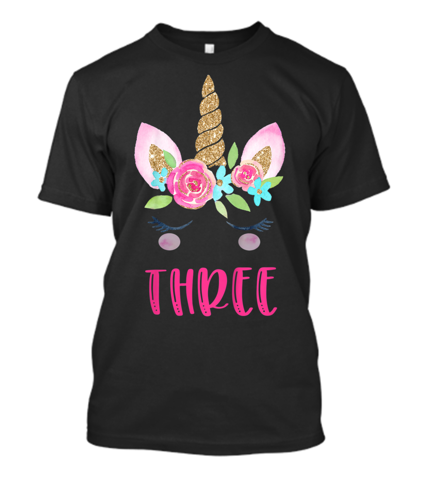 Three Unicorn Birthday Girl 3 Year Old Kids T-Shirt