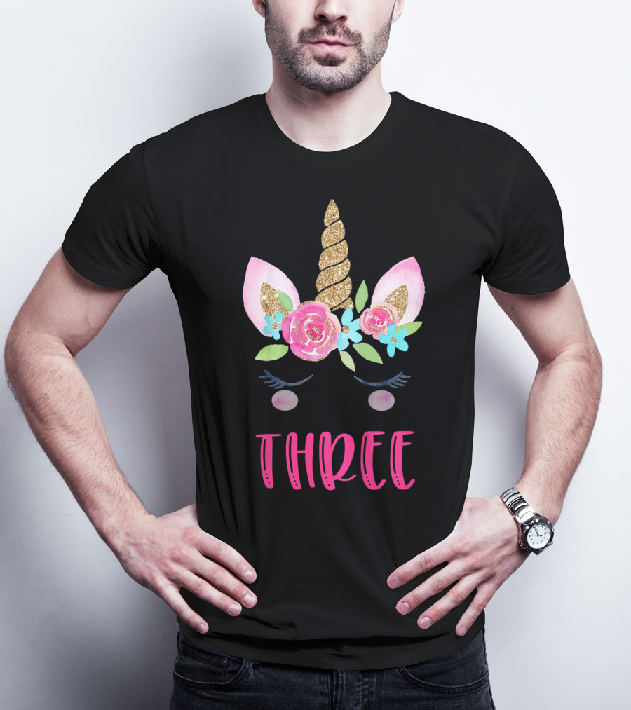 Three Unicorn Birthday Girl 3 Year Old Kids T-Shirt
