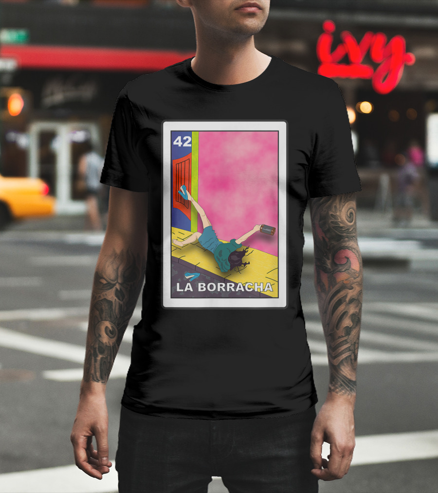 La Borracha Loteria Mexican Lottery Card 42 Bright Pink Background T-Shirt