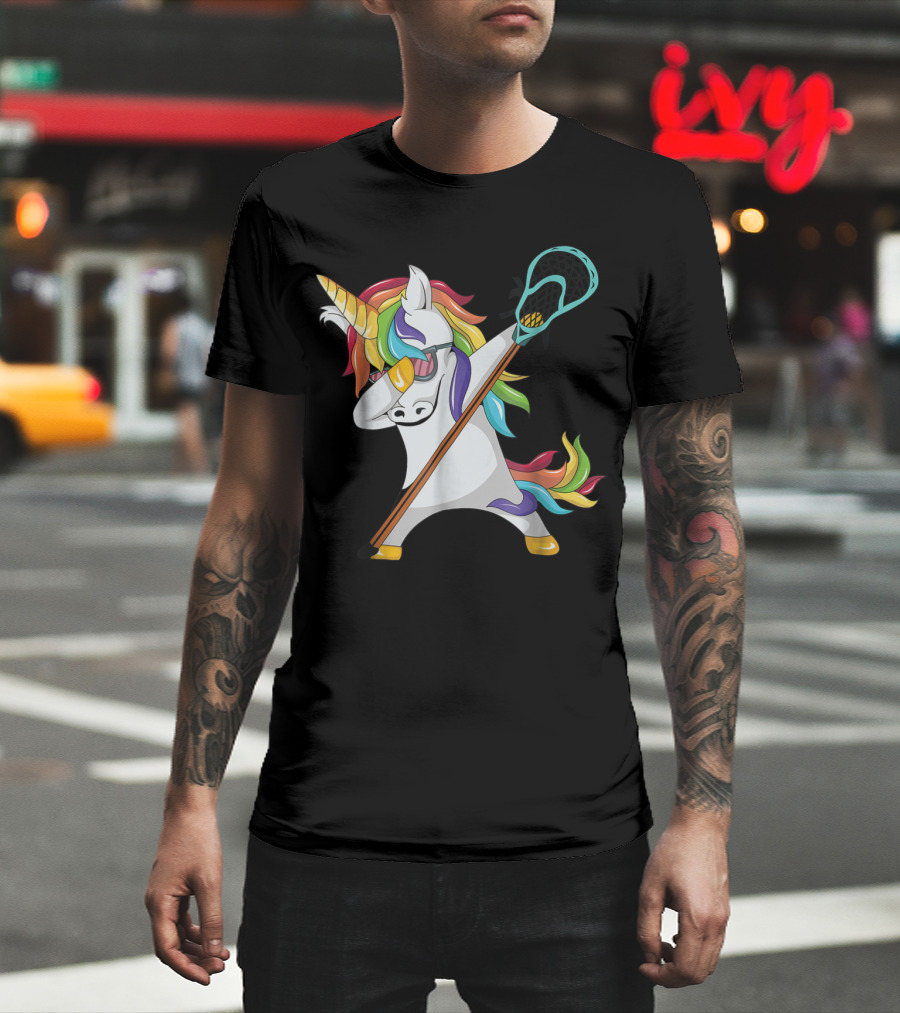 Lacrosse Dab Dabbing Unicorn With Colorful Mane T-Shirt