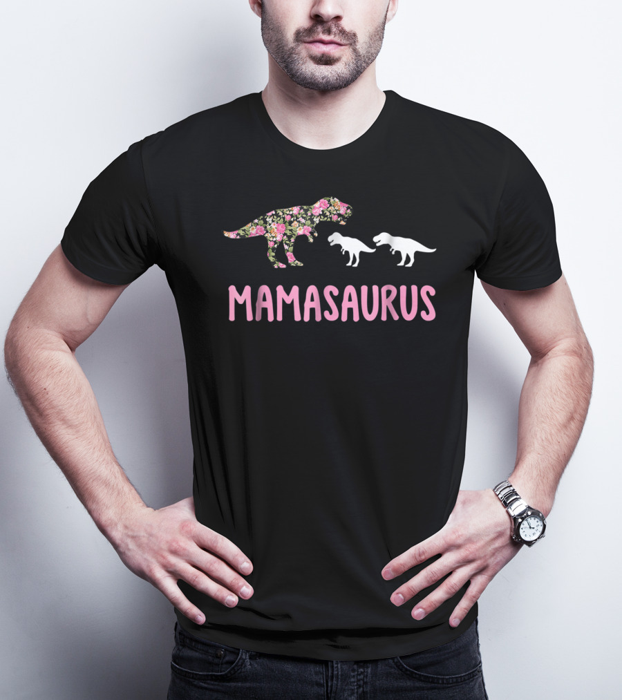 Mamasaurus Floral Dinosaur With Baby Dinosaurs T-Shirt