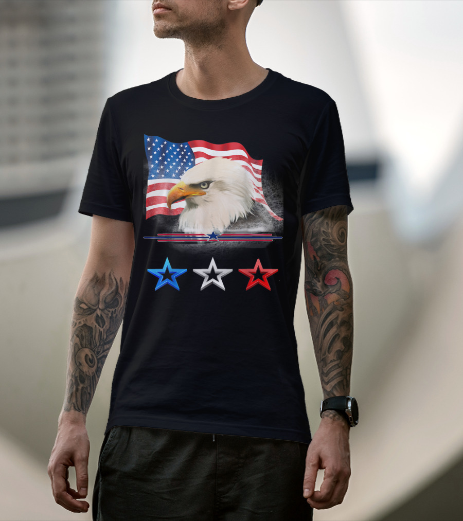 American Flag Eagle With Red White Blue Stars T-Shirt