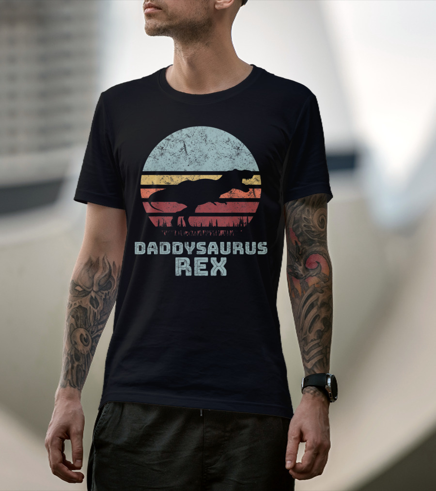 Daddysaurus Rex TRex Sunset Dinosaur Father's Day T-Shirt