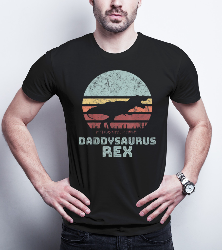 Daddysaurus Rex TRex Sunset Dinosaur Father's Day T-Shirt