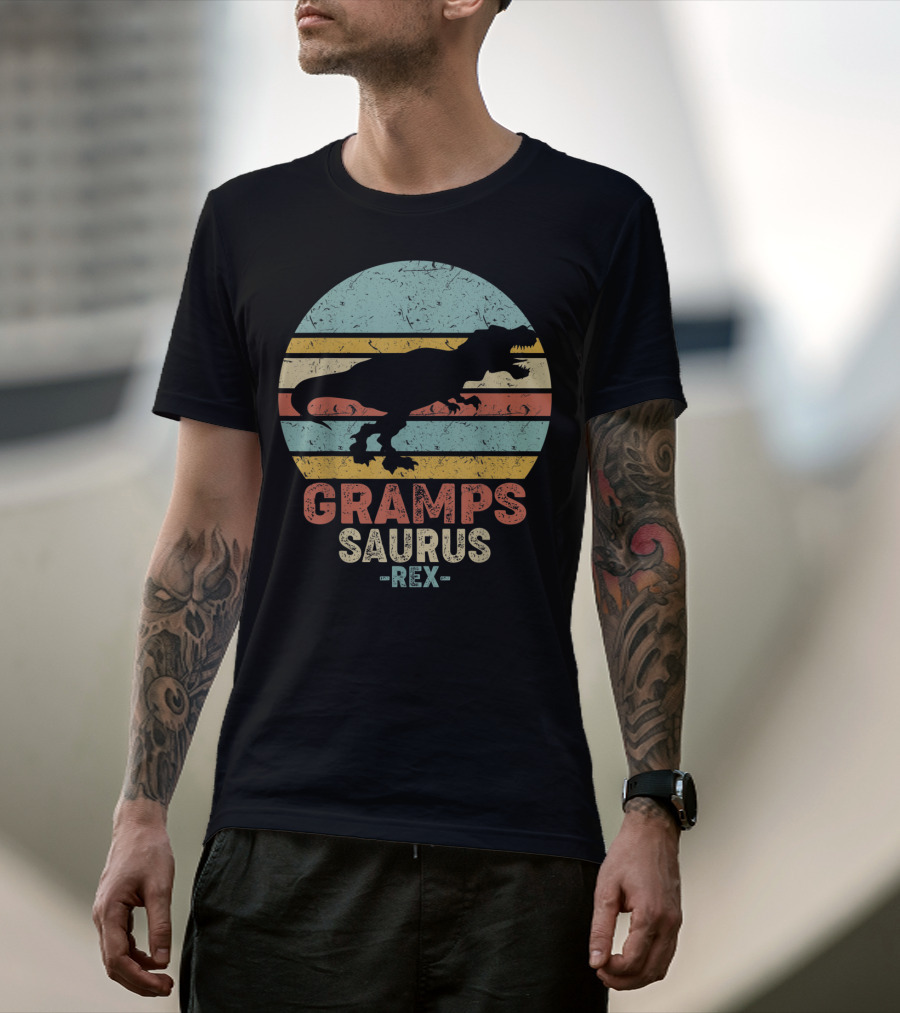 Grampsaurus Dinosaur Vintage Rex Retro Stripes T-Shirt
