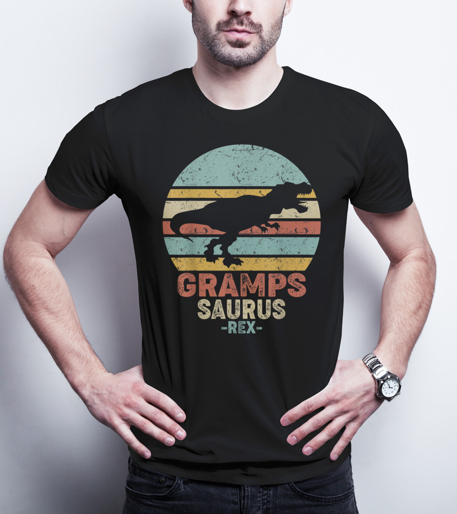 Grampsaurus Dinosaur Vintage Rex Retro Stripes T-Shirt