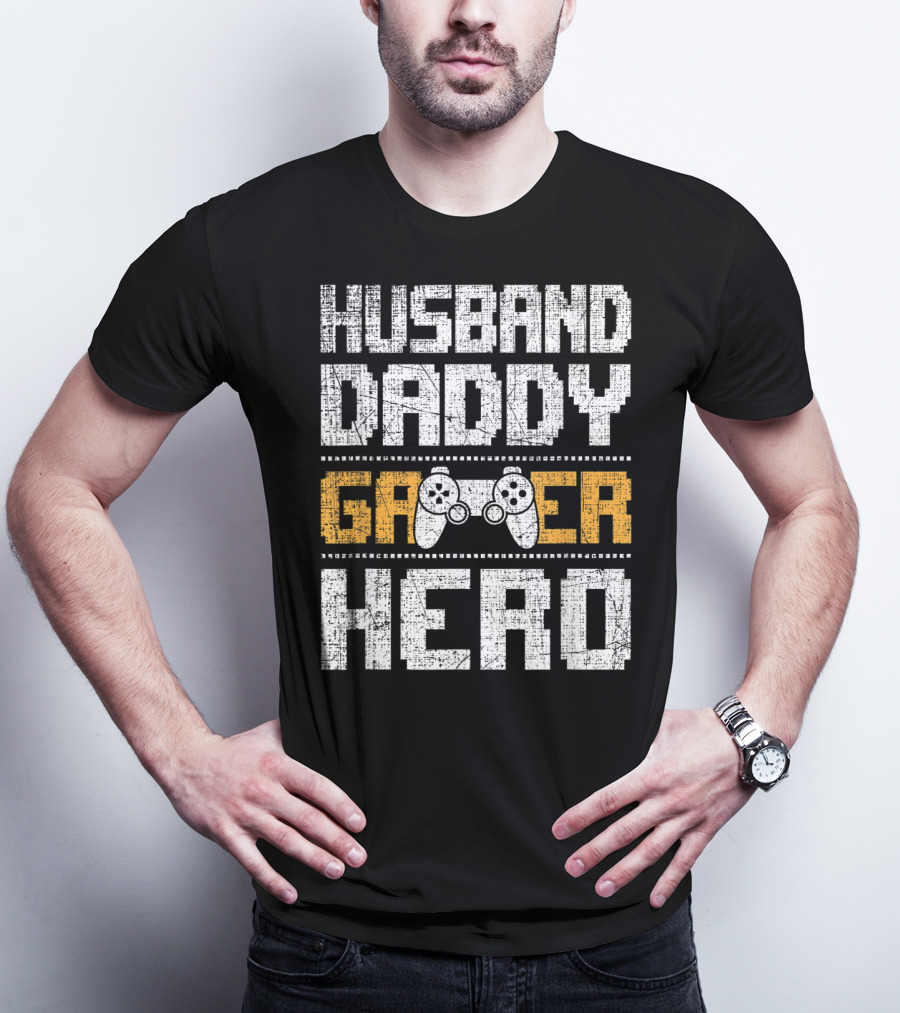 Husband Daddy Gamer Hero With Gaming Controller T-Shirt