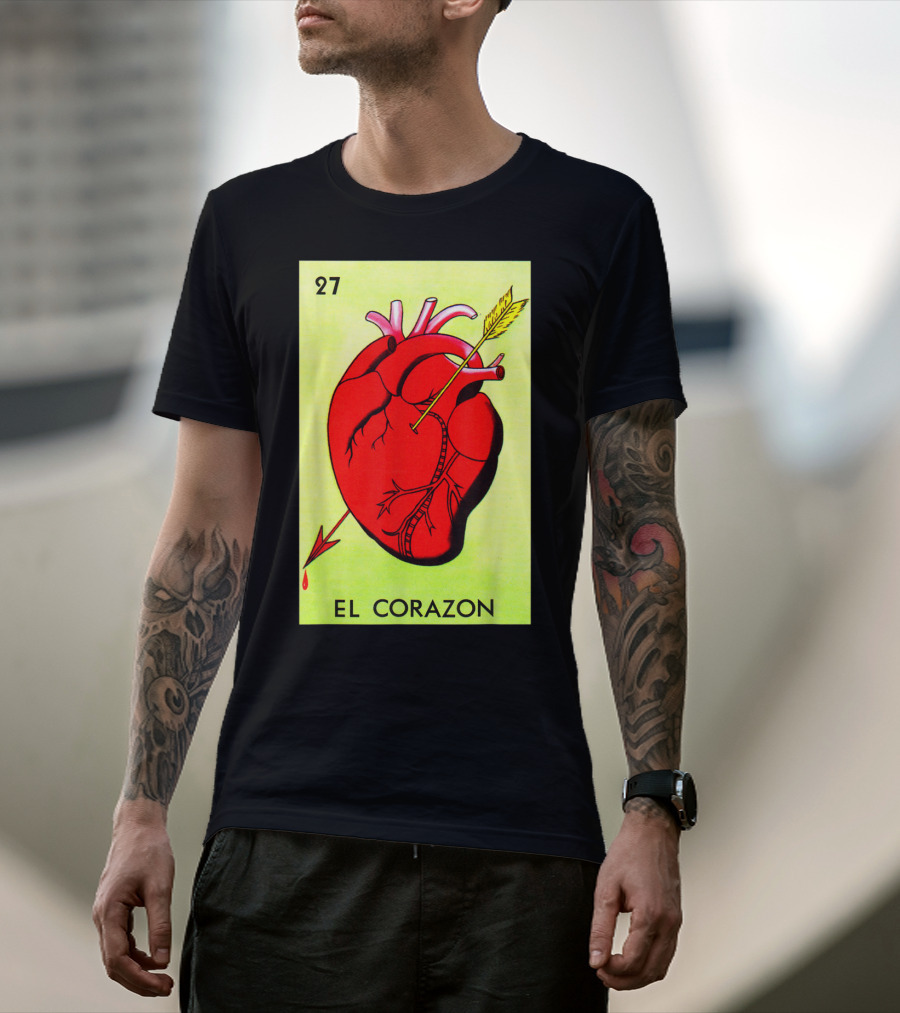 Mexican Loteria Card 27 El Corazon Heart With Arrow T-Shirt
