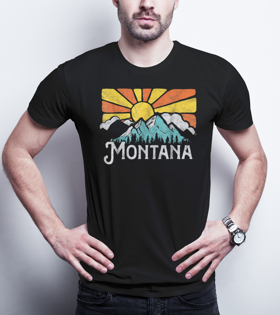 Montana Eighties Style Mountains Sun Retro T-Shirt