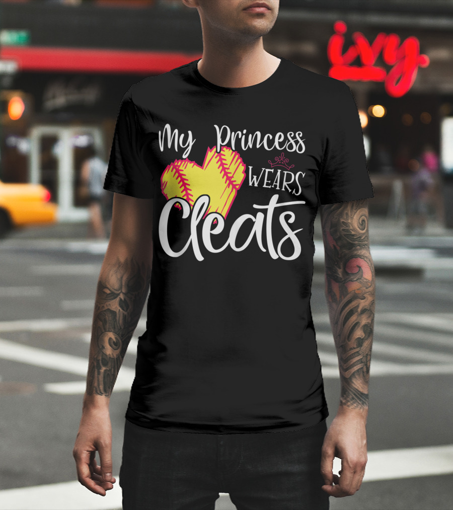 My Princess Wears Cleats Softball Heart T-Shirt