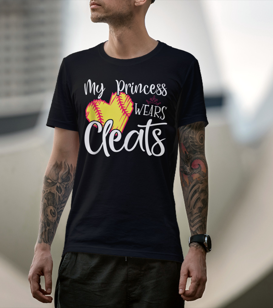 My Princess Wears Cleats Softball Heart T-Shirt