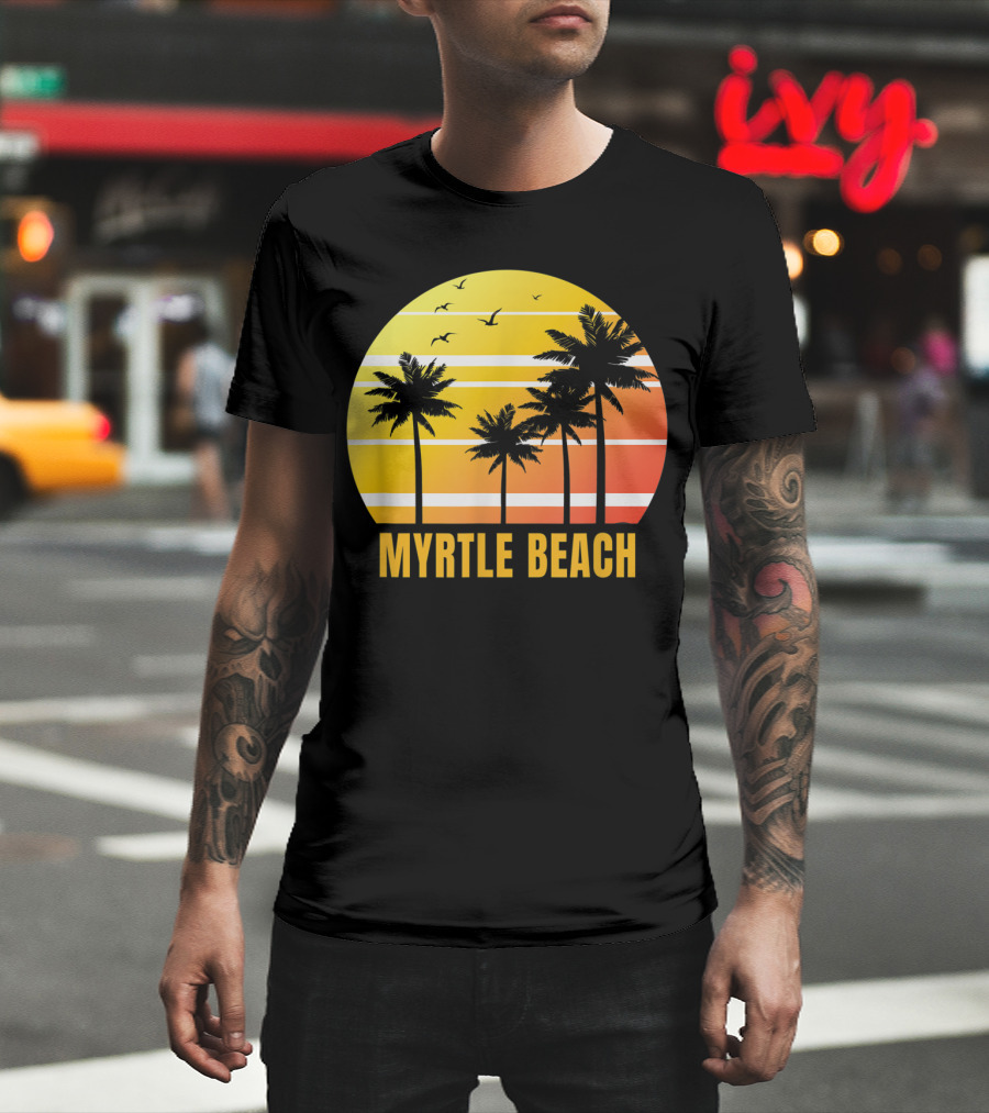 Myrtle Beach South Carolina Palm Trees Sunset Vacation Souvenir T-Shirt