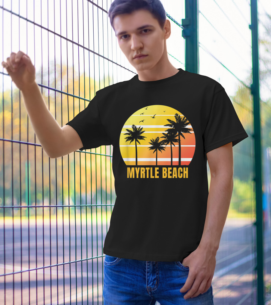 Myrtle Beach South Carolina Palm Trees Sunset Vacation Souvenir T-Shirt