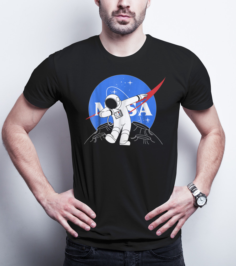 NASA Astronaut Dab On The Moon Iconic Logo Parody Spacewalk Scene T-Shirt