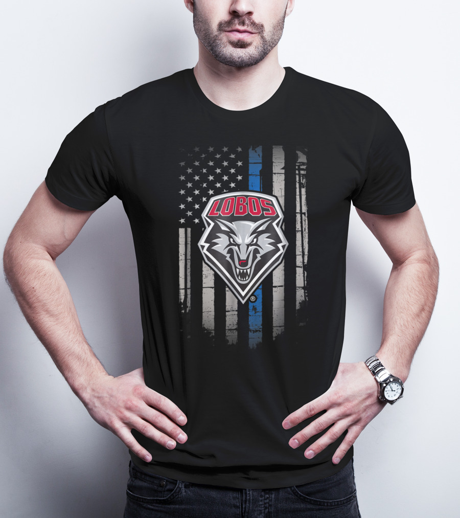 Lobos Thin Blue Line American Flag New Mexico T-Shirt