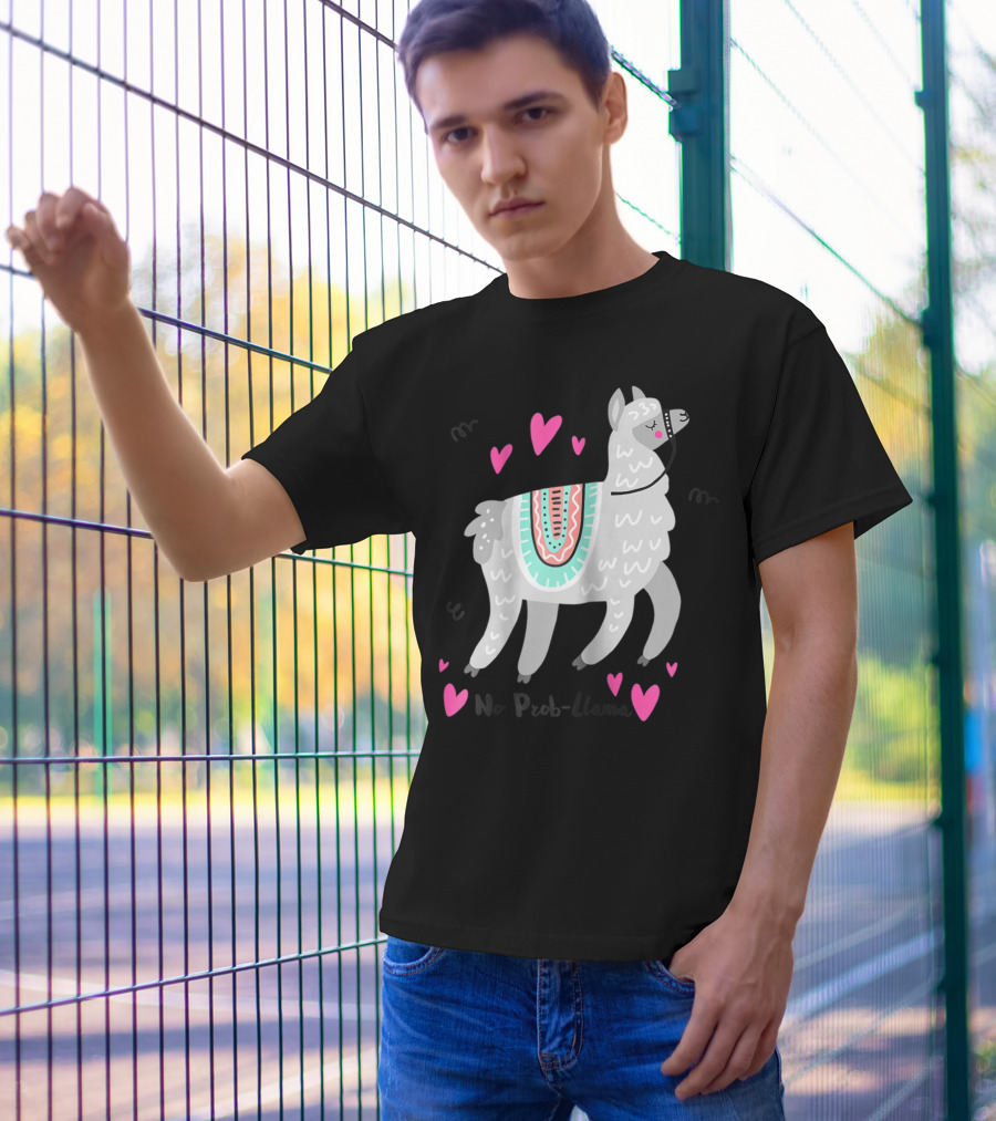 No Prob Llama Funny Llama Alpaca Lover Hearts T-Shirt