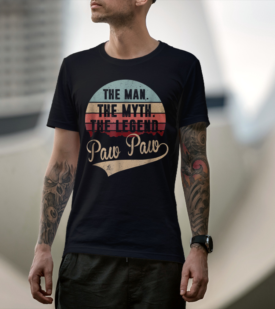 Paw Paw The Man The Myth The Legend Retro Vintage Sunset T-Shirt