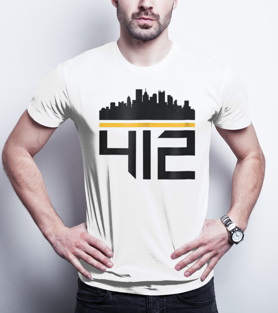 Pittsburgh Skyline 412 Steel City Black And Gold T-Shirt