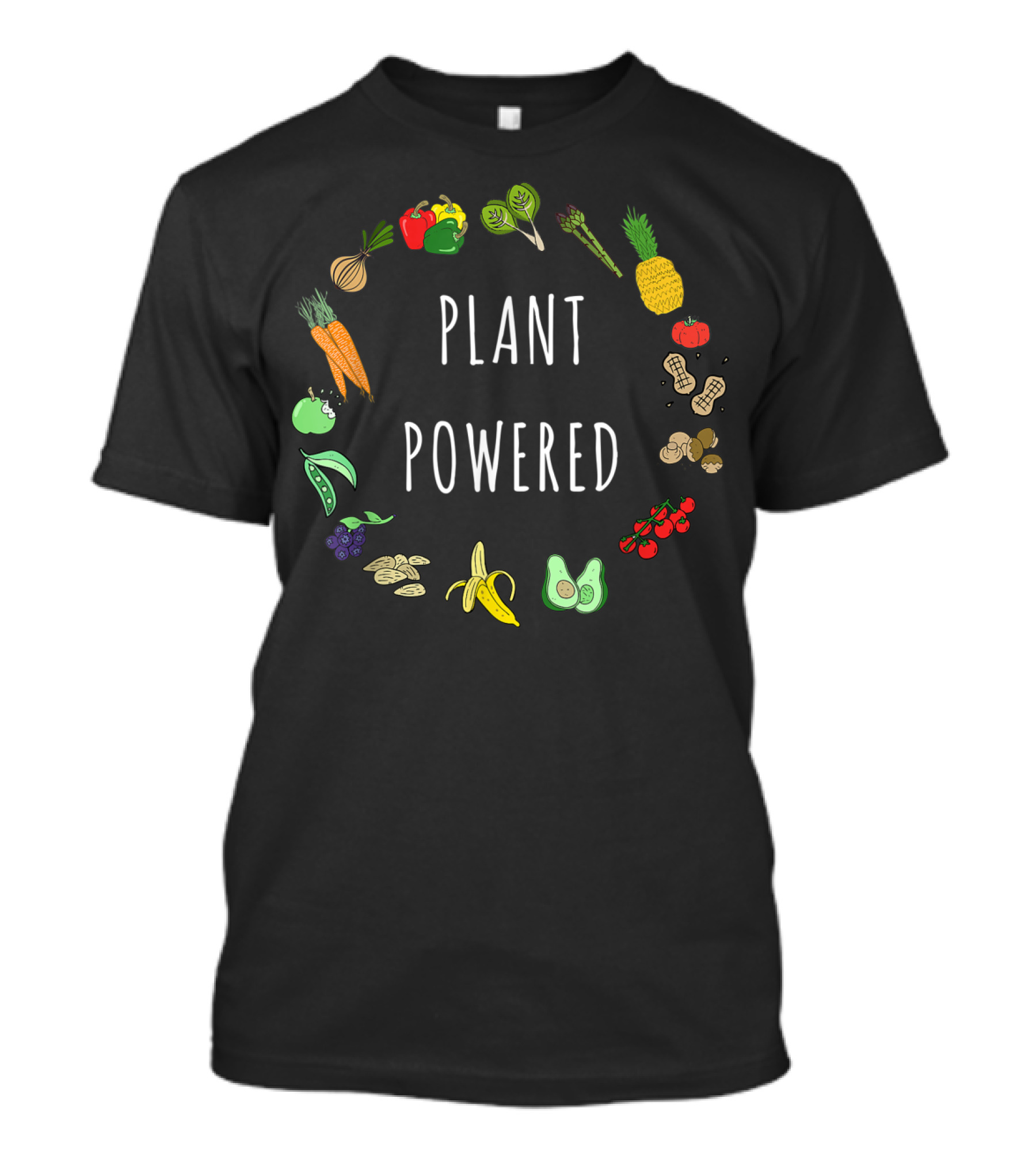 Plant Powered Vegan Vegetarian Plant Based Illustrated Vegetables Fruits Nutrients T-Shirt