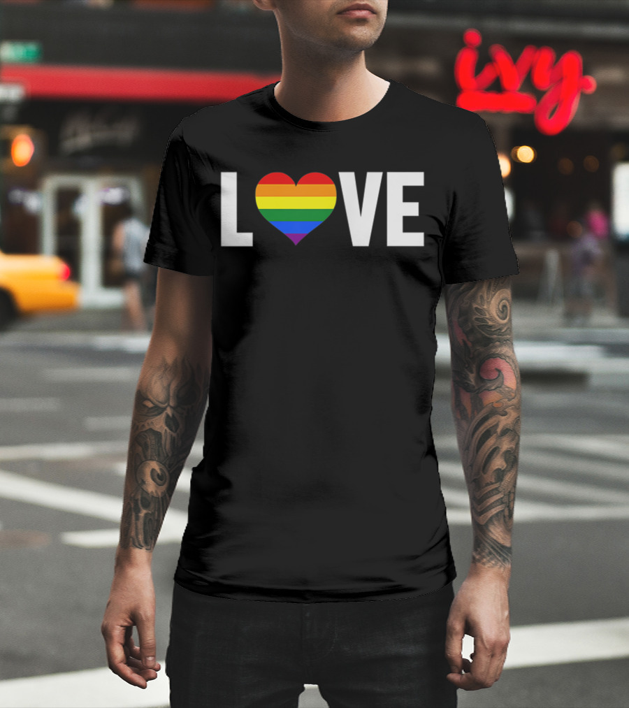 LOVE Rainbow Heart Gay Pride Flag Pocket T-Shirt