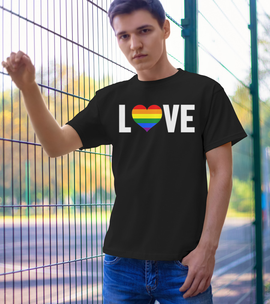 LOVE Rainbow Heart Gay Pride Flag Pocket T-Shirt