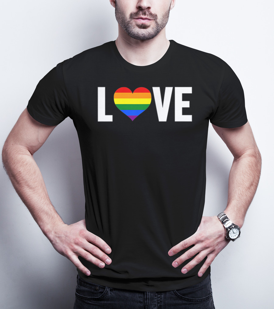 LOVE Rainbow Heart Gay Pride Flag Pocket T-Shirt