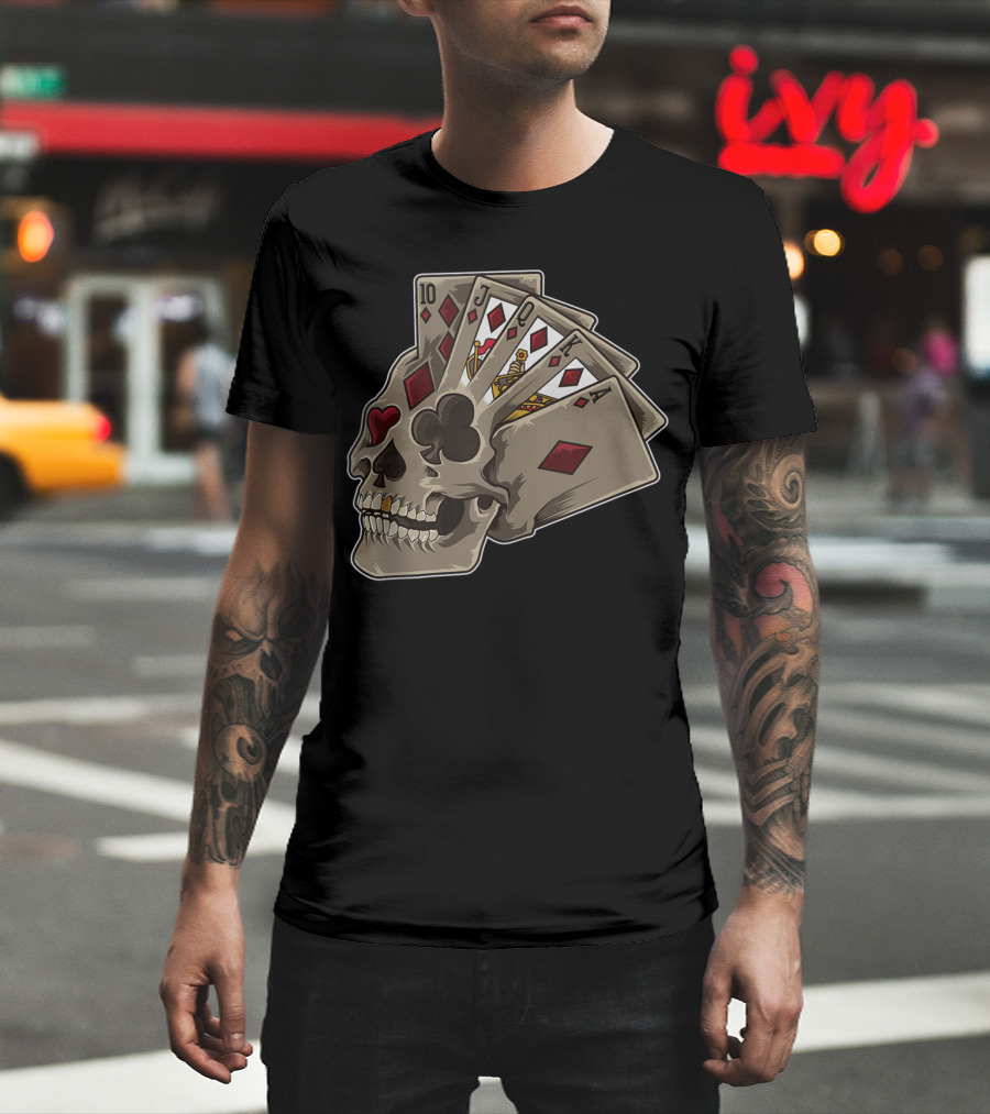 Skull With Poker Cards Casino Theme Party Tank T-Shirt