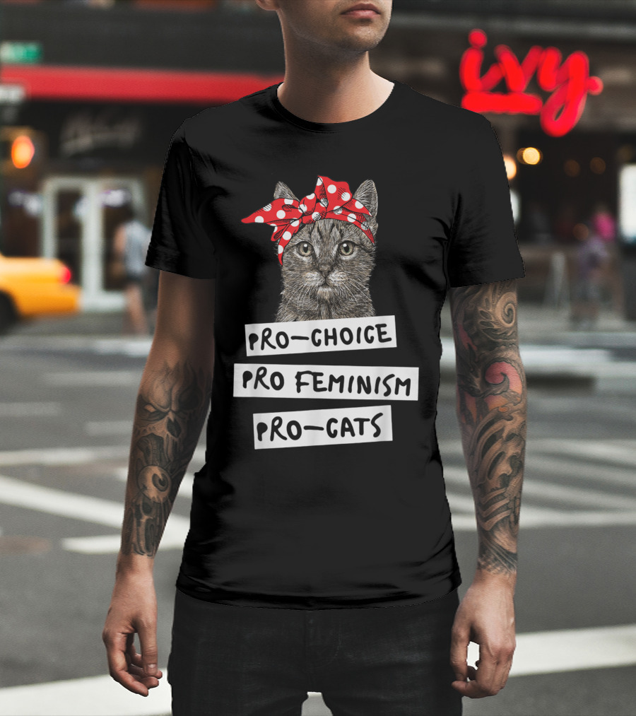Pro Choice Pro Feminism Pro Cats Red Polka Dot Headband Cat T-Shirt