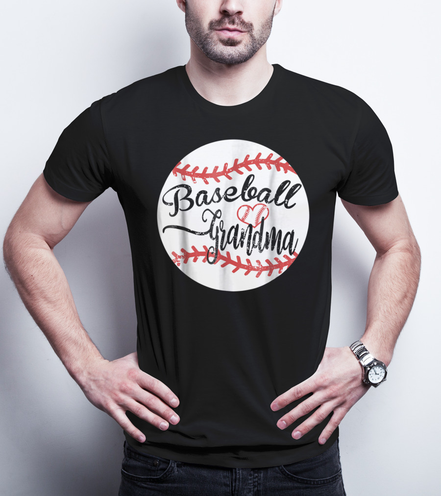 Baseball Grandma With Heart Stitching Baseball T-Shirt