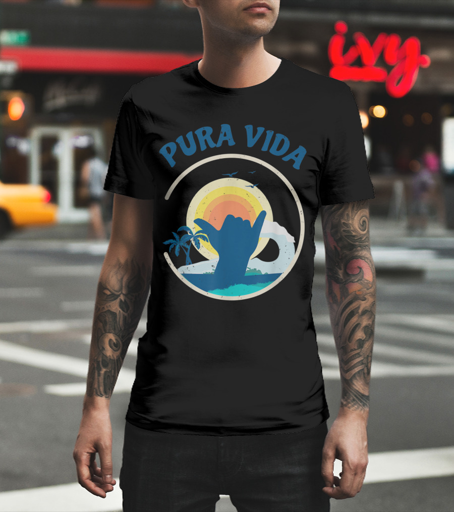 Pura Vida Costa Rica Surfing Vacation Sunset Beach Scene T-Shirt